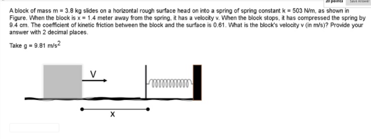 SOLVED: block of mass m kg slides on horizontal rough surface head on into spring of spring ...