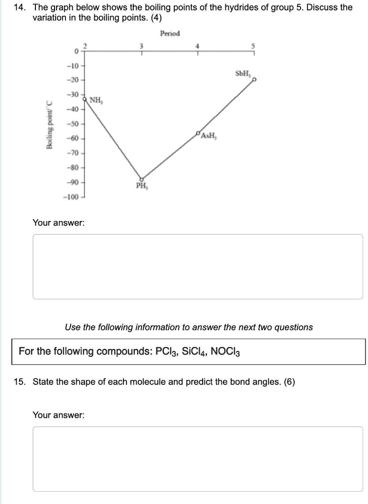 14 the graph below shows the boiling points of the hydrides of group 5 ...