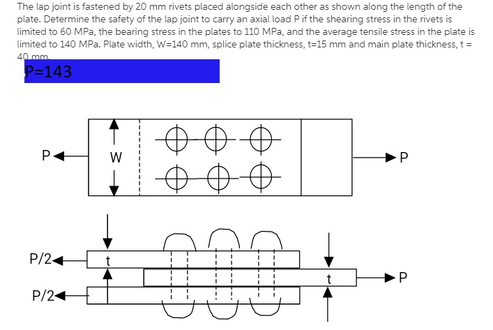 The lap joint is fastened by 20 mm rivets placed alongside each other ...