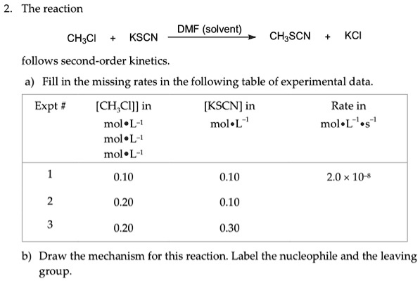 SOLVED: The reaction DMF (solvent) CH;Cl KSCN CHzSCN KCI follows second ...