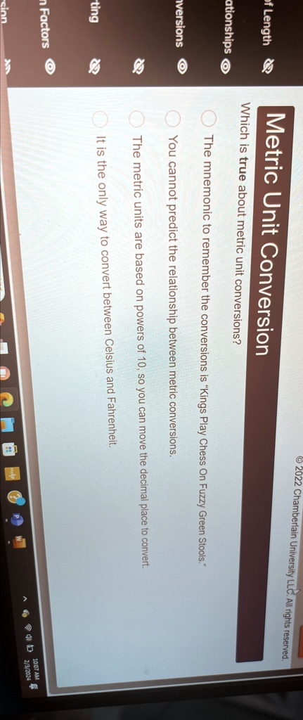 2022 Chamberlain University LLC. All rights reserved. Metric Unit ...