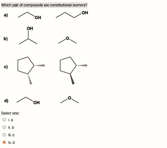 SOLVED: Which pair of compounds are constitutional isomers? OH OH OH Oh ...