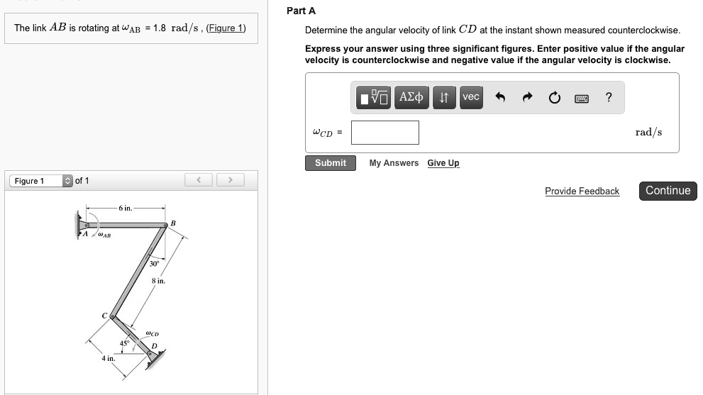 The Link Ab Is Rotating At ωab 1 8 Rad S Figure 1 Figure 1 Of 1 4 In 6 In B 45° 30° 8 In