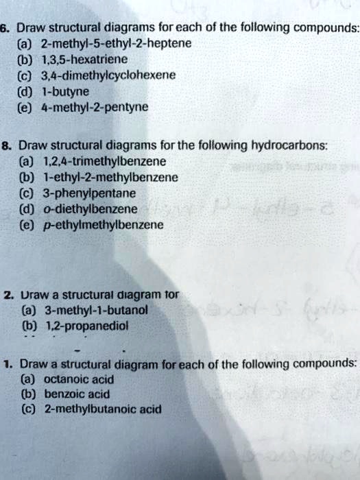 SOLVED: Draw structural diagrams for each of the following compounds: (a) 2-methyl-5-ethyl-Î± ...