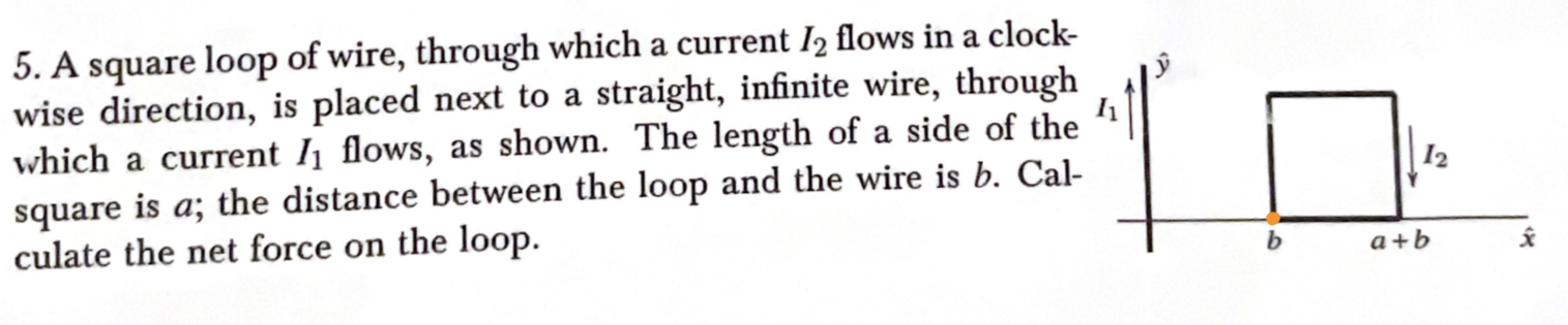SOLVED: 5. A square loop of wire, through which a current I2 flows in a clockwise direction, is ...