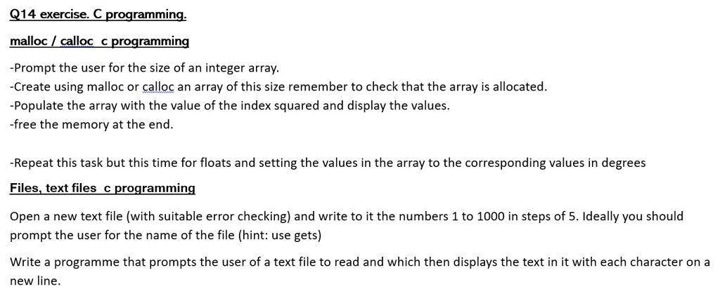 Solved A Solution Please To The Exercises In C Programming Q14 Exercise Programming Malloc