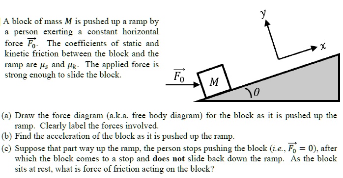 a block of mass m is pushed up ramp by person exerting constant ...