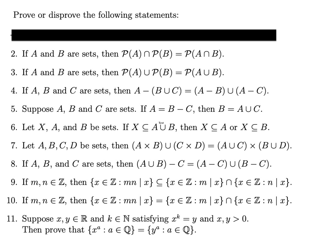 prove o disprove the following statements 2 if a and b are sets then panpb panb 3 if a and b are ...