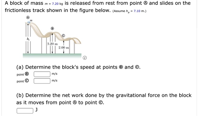 a block of mass r 7 20 kg is released from rest from point and slides on the frictionless track ...