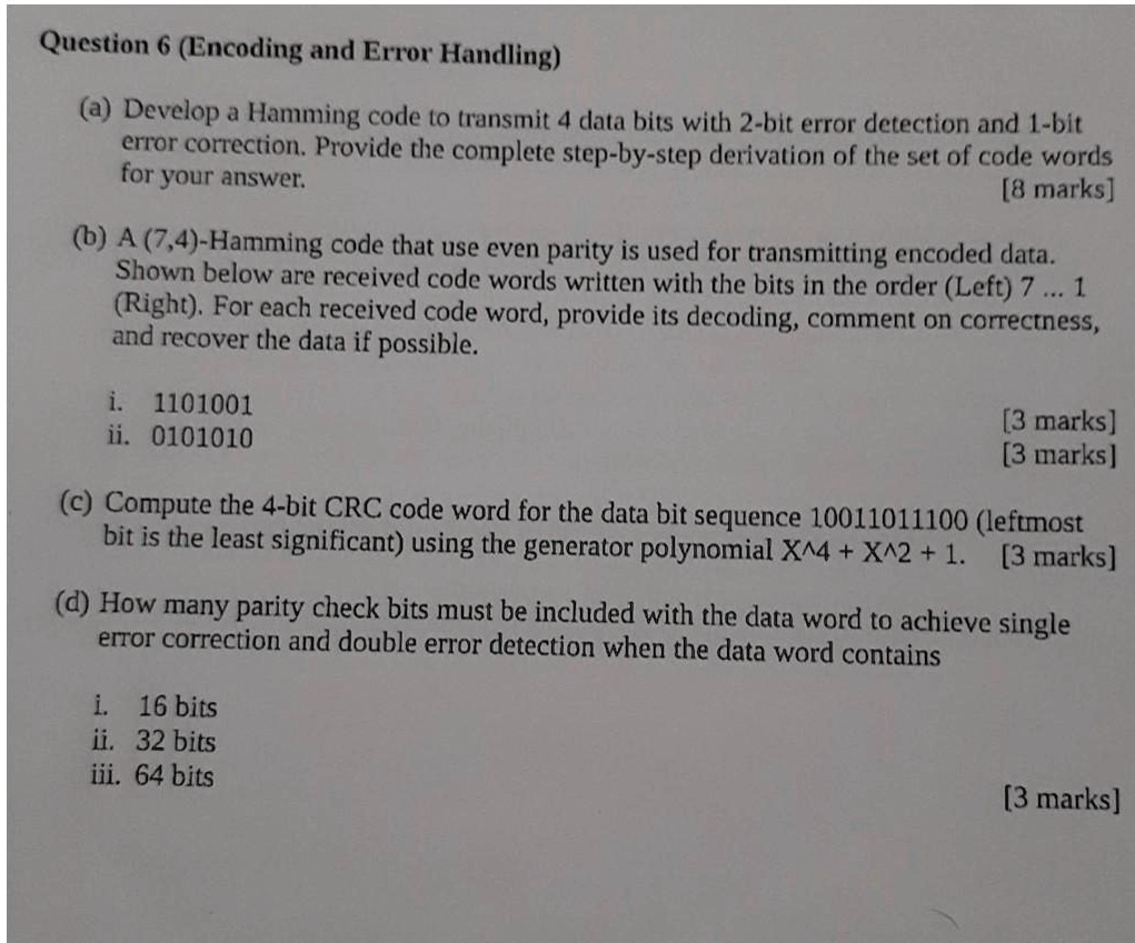 Solved Question Encoding And Error Handling Develop Hamming Code To Transmit 4 Data Bits With