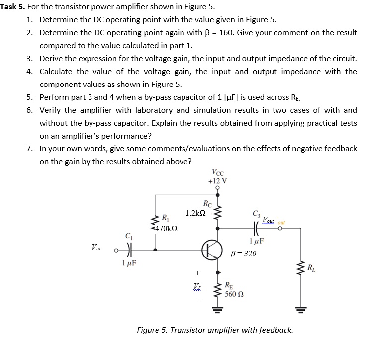 Task 5. For the transistor power amplifier shown in Figure 5. 1. Determine the DC operating ...