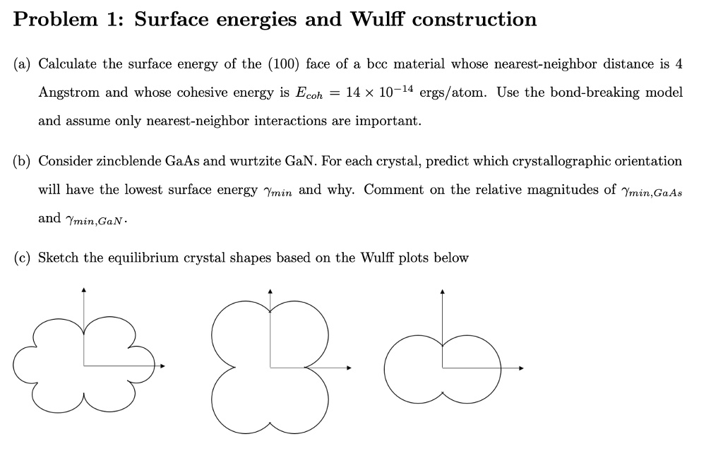Problem 1: Surface energies and Wulff construction (a) Calculate the ...