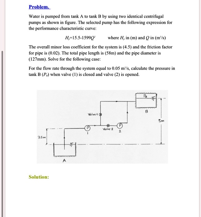 SOLVED: Water is pumped from tank A to tank B by using two identical centrifugal pumps as shown ...