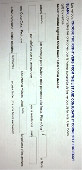 los verbos choose the right verb from the list and conjugate it ...