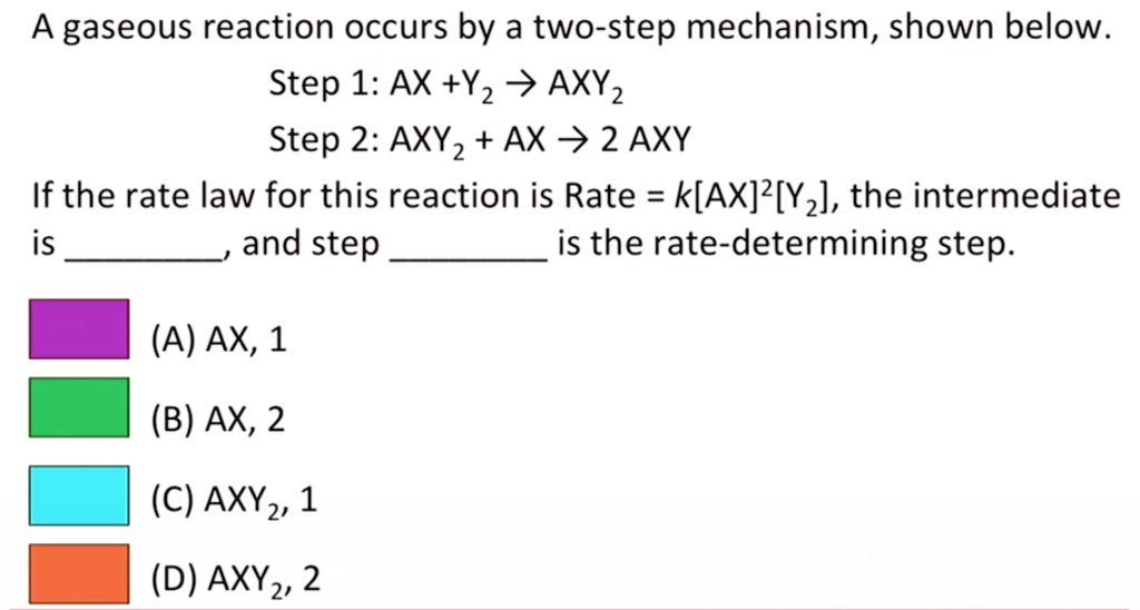 a gaseous reaction occurs by a two step mechanism shown below step 1 ...