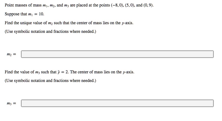 SOLVED: Point masses of mass mj, m2; and mg are placed at the points ...