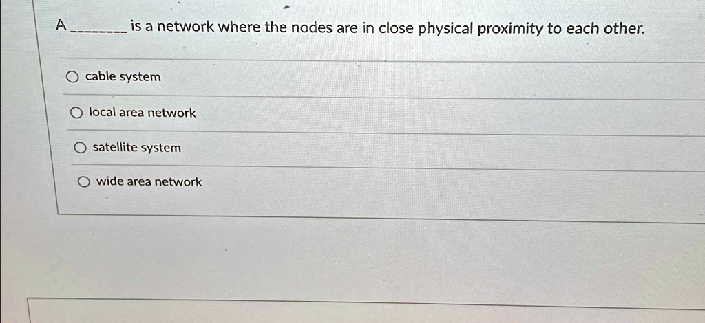 A is a network where the nodes are in close physical proximity to each ...