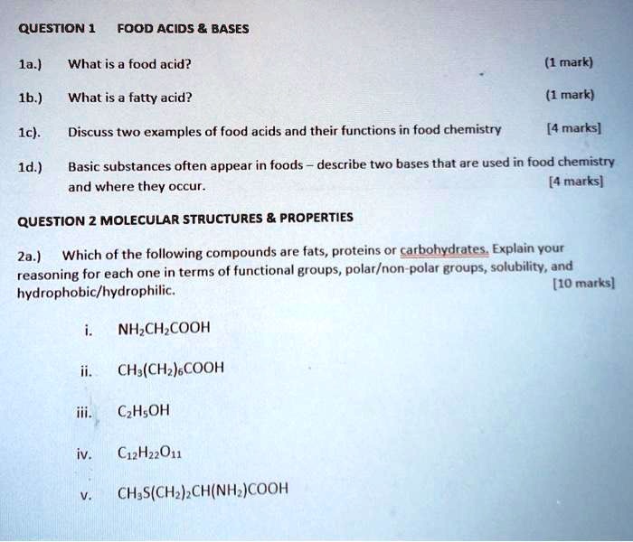 question 1 food acids bases 1a what is a food acid mark 1b what is a ...