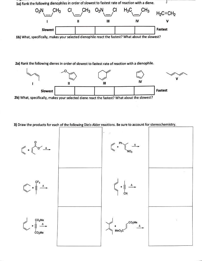SOLVED:Ia) Rank the following dienophiles in order of slowest to ...