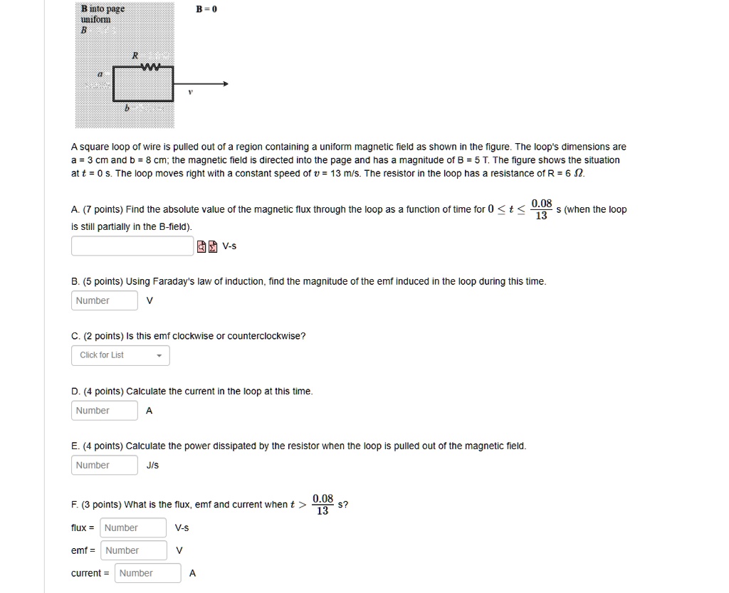 SOLVED: B into page ulifon A square oop of wire is pulled out of region containing uniform ...