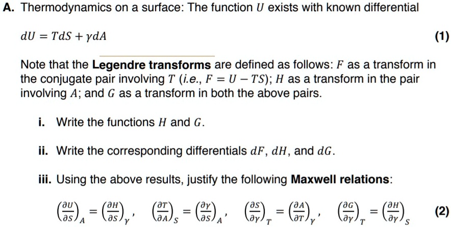 SOLVED: A. Thermodynamics on a surface: The function U exists with ...