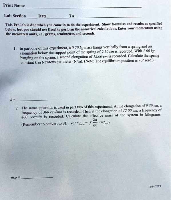 SOLVED: Print Name: Lab Section: Date: TA: This Pre-lab is due when you come in to do the ...