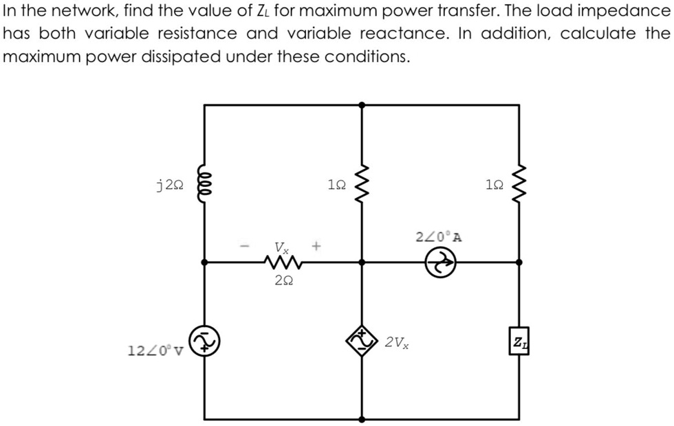 In the network, find the value of ZL for maximum power transfer. The load impedance has both ...