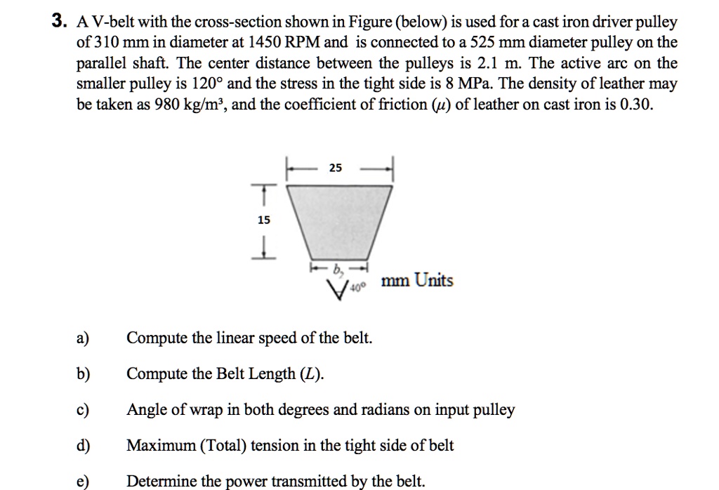 SOLVED: A V-belt with the cross-section shown in Figure (below) is used ...