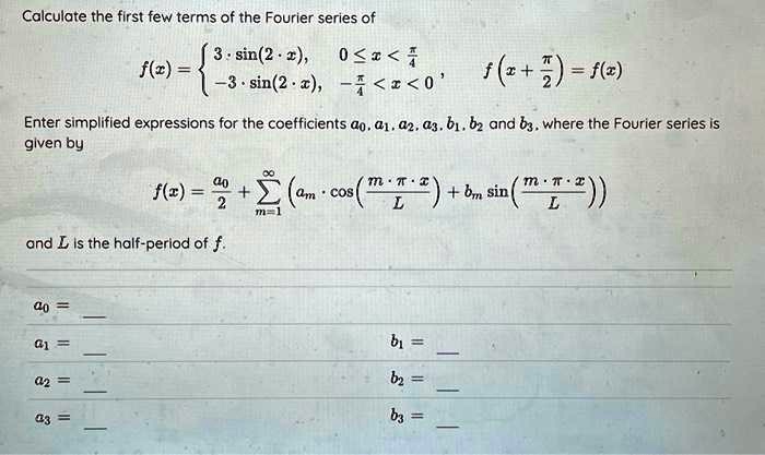 Calculate the first few terms of the Fourier series of π f(x + (π)/(2 ...