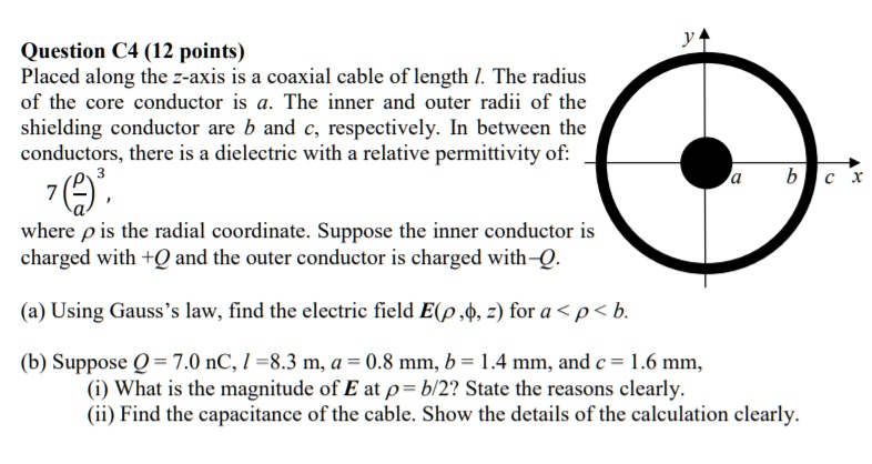 Question C4 (12 points) Placed along the z-axis is a coaxial cable of ...