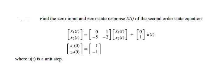 SOLVED: Find the zero-input and zero-state response X(t) of the second ...