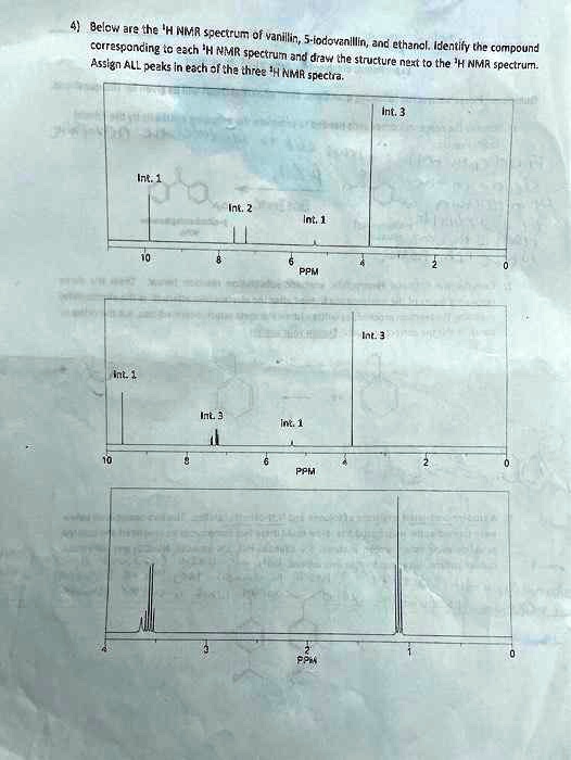 4) Below are the 'H NMR spectrum of vanillin, 5-iodovanillin, and ...