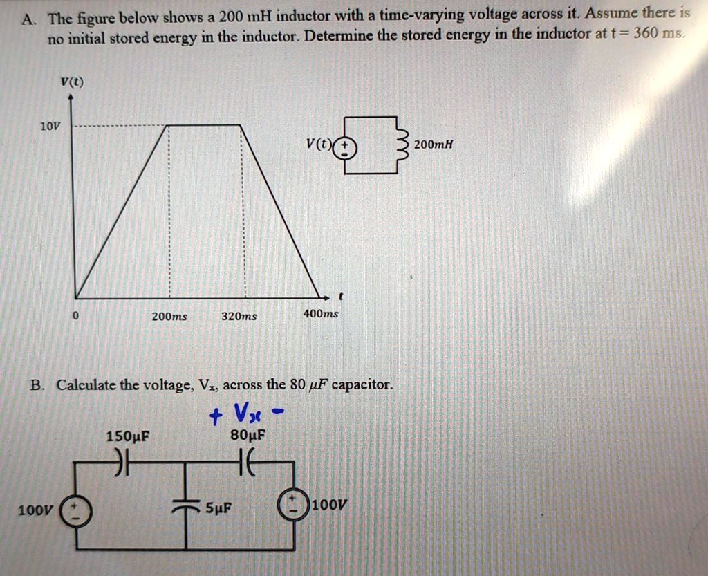 SOLVED: The figure below shows a 200 mH inductor with a time-varying voltage across it. Assume ...