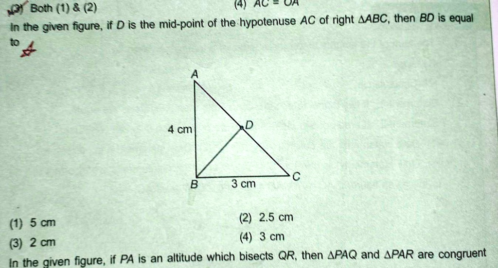 SOLVED: 'in the given figure, if D is the mid-point of the hypotenuse AC of right triangle ABC ...