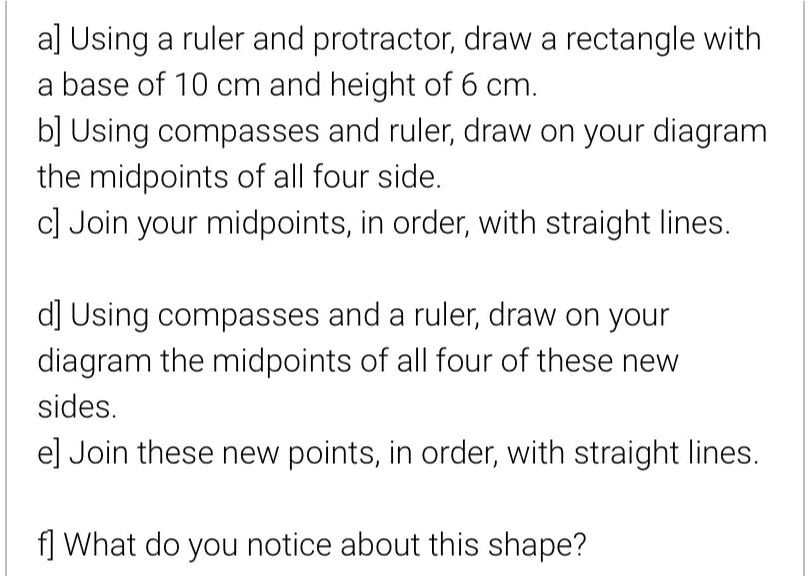 a using a ruler and protractor draw a rectangle with a base of 10 cm ...