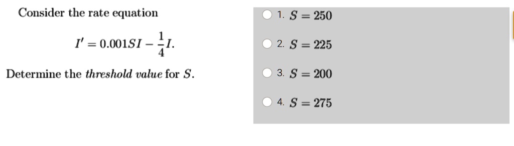 Consider the rate equation I' = 0.001SI