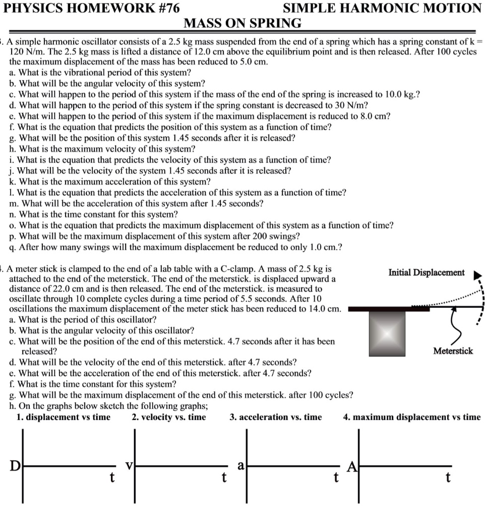 physics homework 76 simple harmonic motion mass on spring a simple ...
