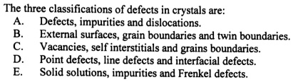 SOLVED: The three classifications of defects in crystals are: A ...