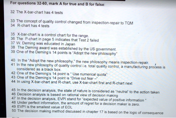 SOLVED: For questions 32-60, mark for true and B for false 32 The X-bar ...