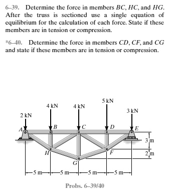 6j9 determine the force in members bc hcand hg after truss secuoned use ...