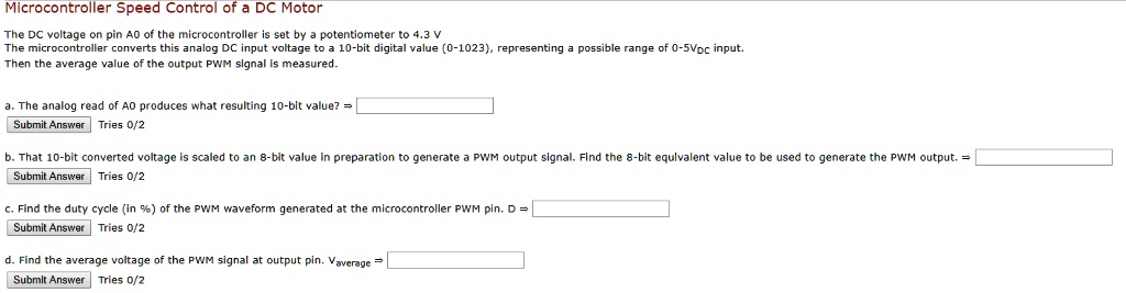 Solved Text Microcontroller Speed Control Of A Dc Motor The Dc Voltage On Pin A0 Of The