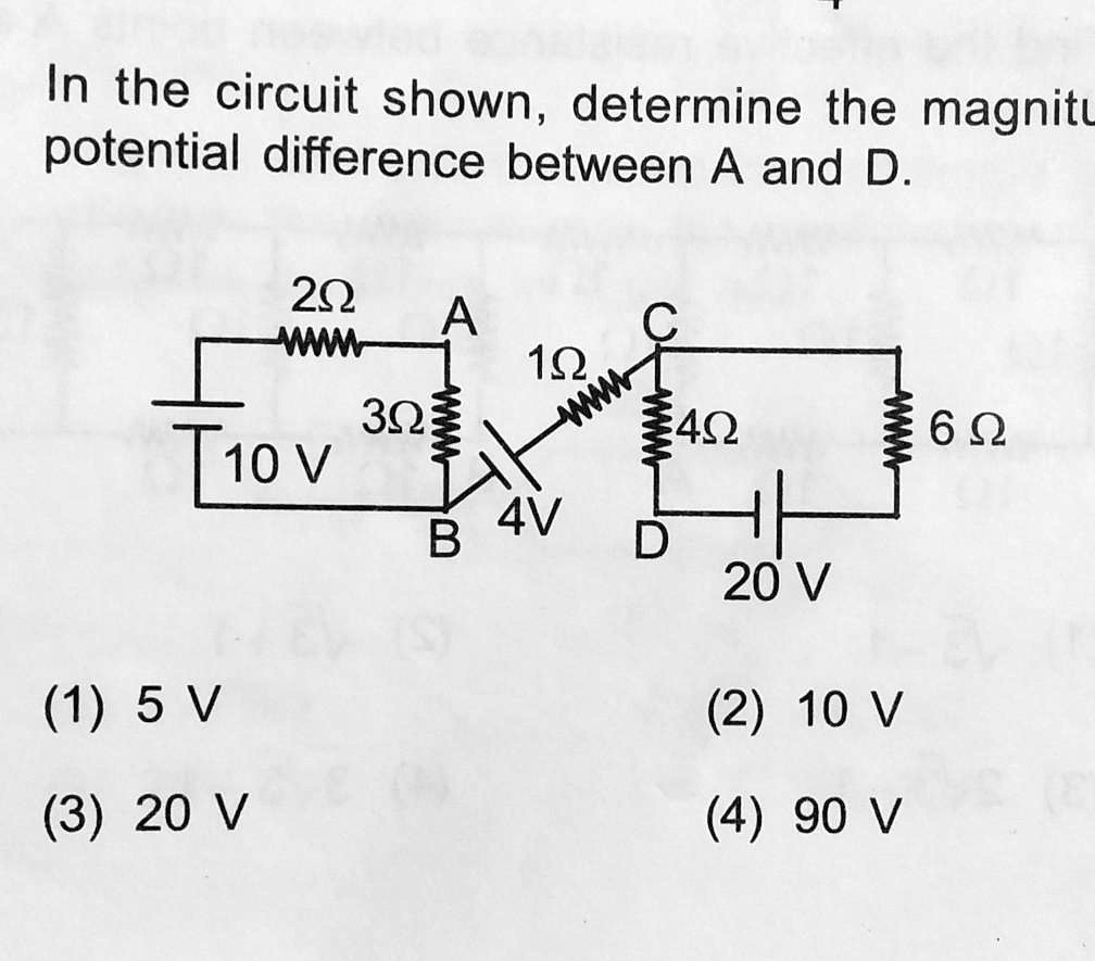 in the circuit shown determine the magnitude ofpotential difference between a and d answer plz 75317