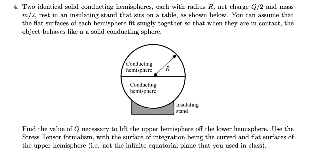 SOLVED: Two identical solid conducting hemispheres, each with a radius ...