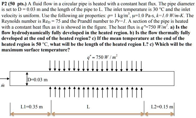 SOLVED: P250 pts. A fluid flow in a circular pipe is heated with a ...