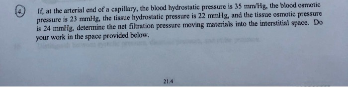 SOLVED: If, at the arterial end of a capillary, the blood hydrostatic ...
