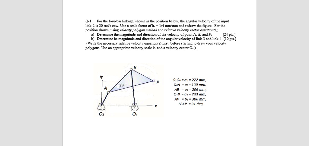 For the four-bar linkage, shown in the position below, the angular velocity of the input link-2 ...