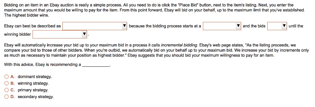 SOLVED: Bidding on an item in an eBay auction is really a simple ...