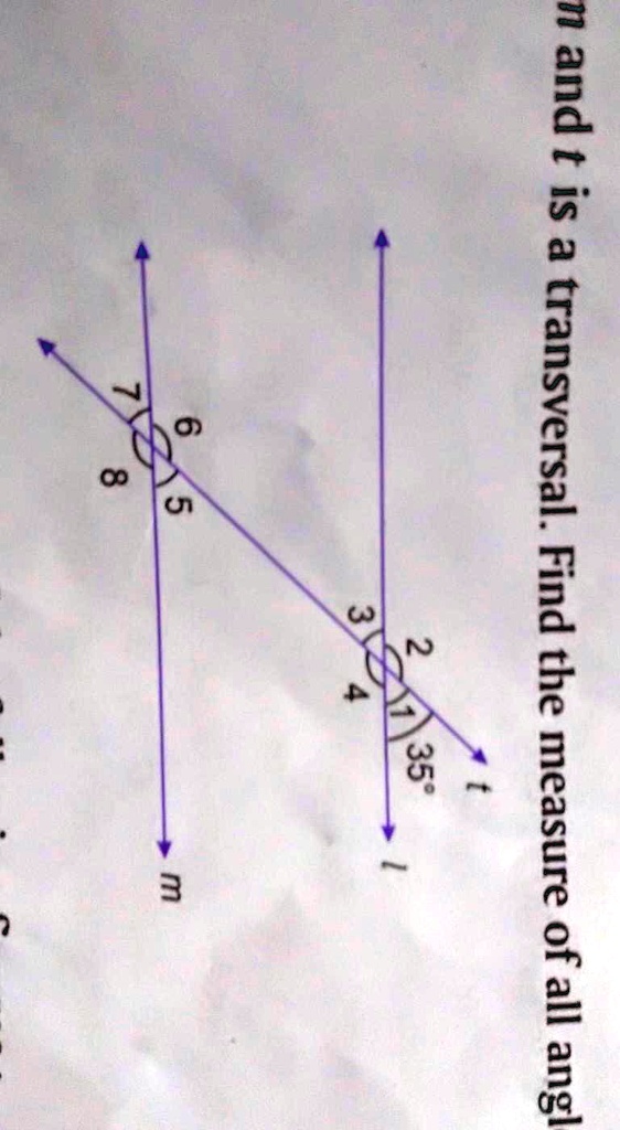 SOLVED: In the given figure, 1 || mandt is a transversal. Find the measure of all angles, if âˆ ...