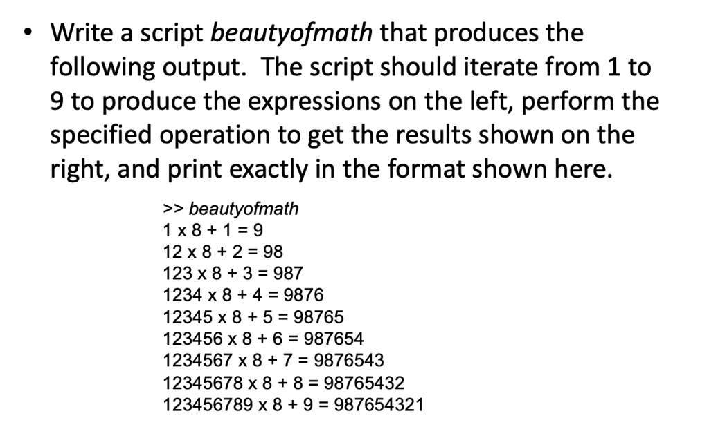 write a script beautyofmath that produces the following output the ...