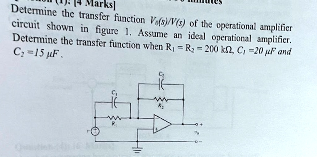 Determine the transfer function Vo(s)/V(s) of the operational amplifier circuit shown in figure ...